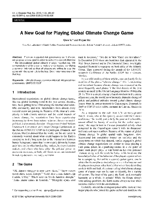 (PDF) A new goal for playing global climate change game