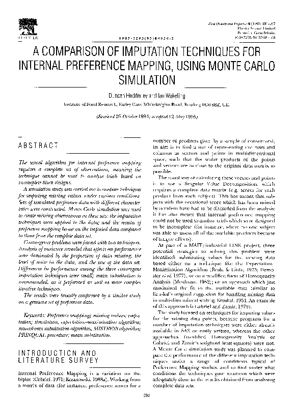 (PDF) A comparison of imputation techniques for internal preference ...