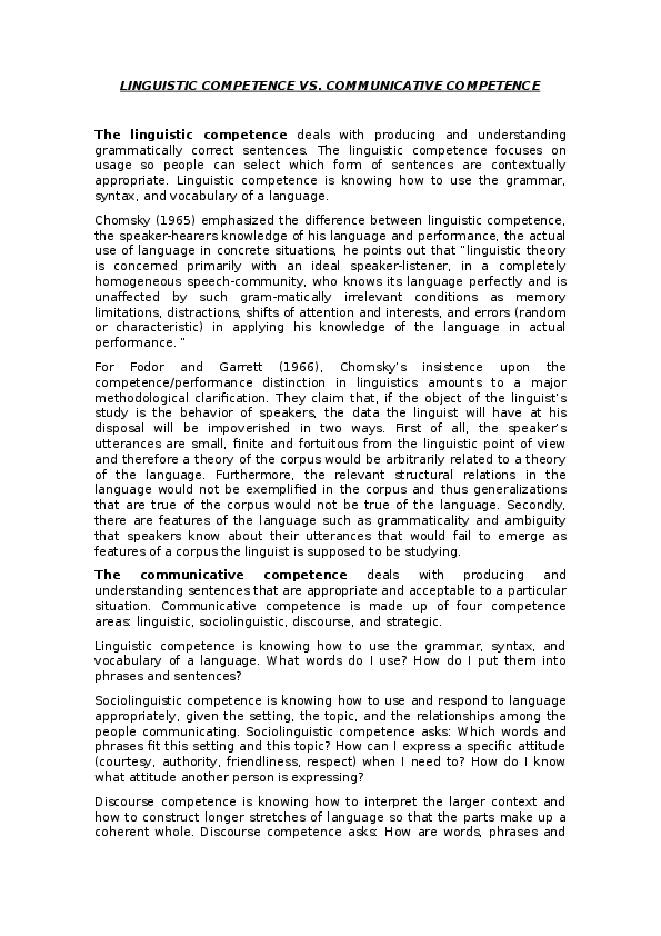 (DOC) LINGUISTIC COMPETENCE VS