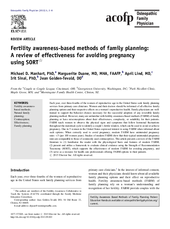 (PDF) Fertility awareness-based methods of family planning: A review of ...