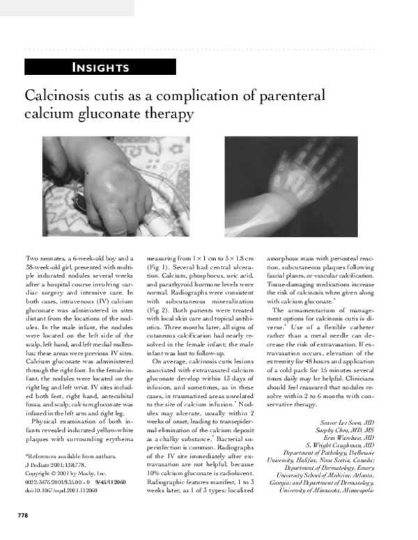 (PDF) Calcinosis cutis as a complication of parenteral calcium ...