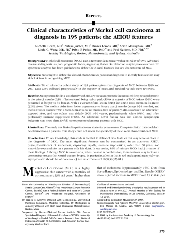 (PDF) Clinical characteristics of Merkel cell carcinoma at diagnosis in ...