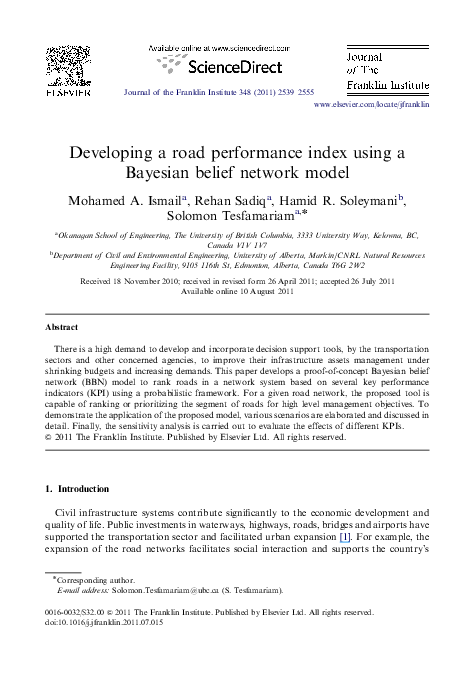 (PDF) Developing a road performance index using a Bayesian belief network model
