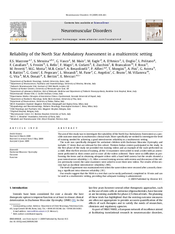 (PDF) Reliability of the North Star Ambulatory Assessment in a ...