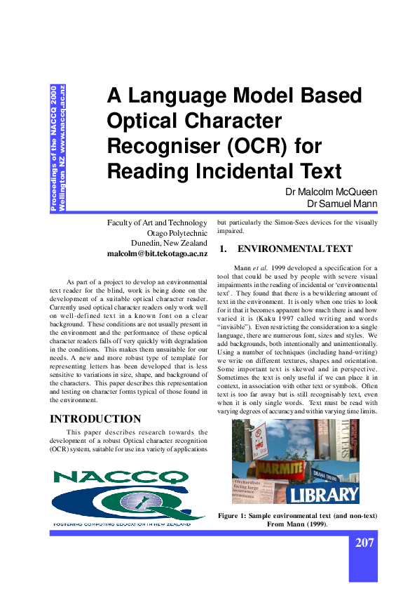 (PDF) A Language Model Based Optical Character Recogniser (OCR) for ...