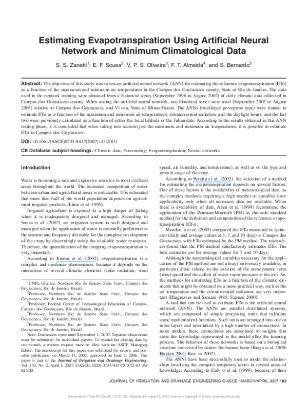 (PDF) Estimating Evapotranspiration using Artificial Neural Network