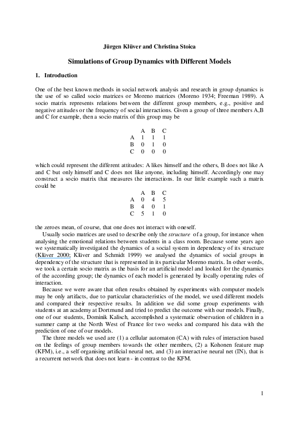 (PDF) Simulations of Group Dynamics with Different Models