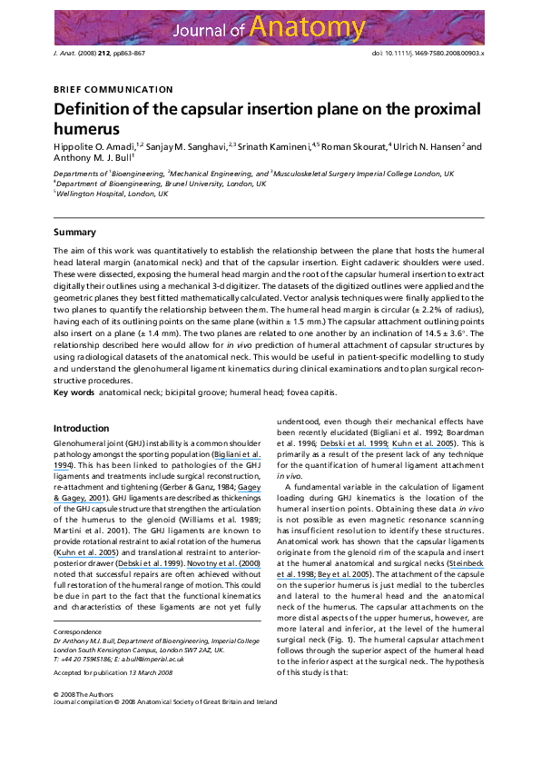 (PDF) Definition of the capsular insertion plane on the proximal humerus