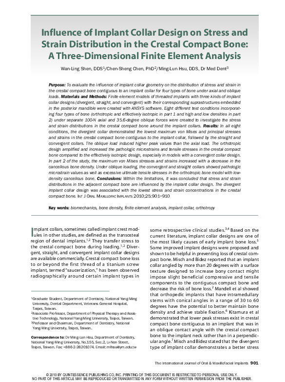 (PDF) Influence of Implant Collar Design on Stress and Strain ...