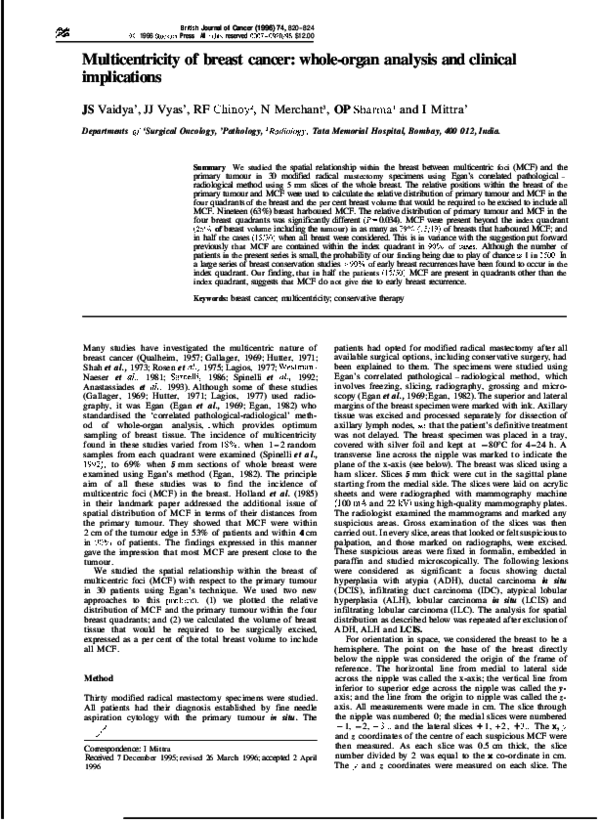 (PDF) Multicentricity of breast cancer: whole-organ analysis and ...