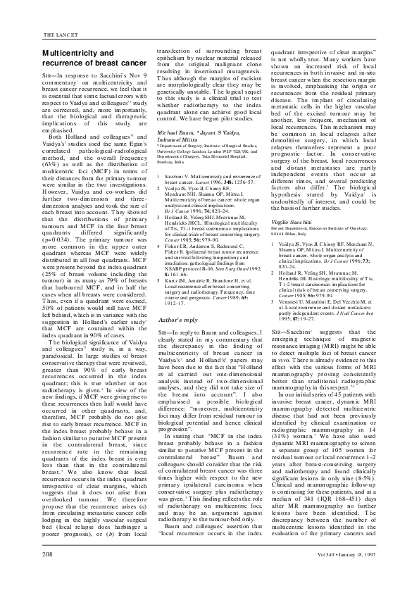 (PDF) Multicentricity and recurrence of breast cancer