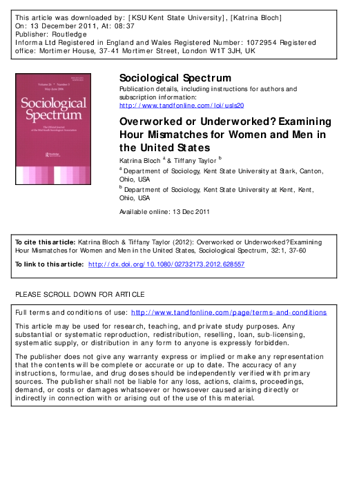 (PDF) Overworked or Underworked? Examining Hour Mismatches for Women ...