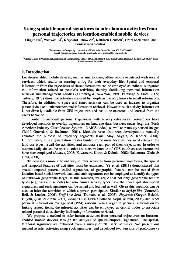 Pdf Using Spatial Temporal Signatures To Infer Human Activities From