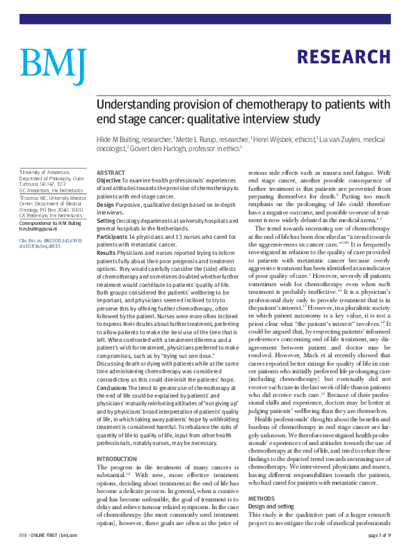 (PDF) Understanding provision of chemotherapy to patients with end ...