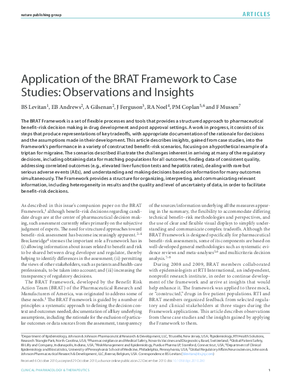 (PDF) Application of the BRAT framework to case studies: observations ...