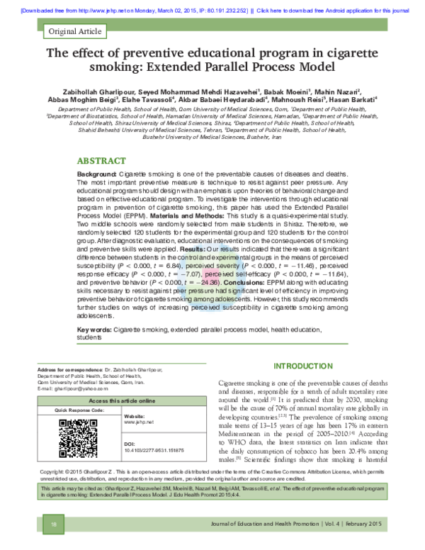 (PDF) The effect of preventive educational program in cigarette smoking ...