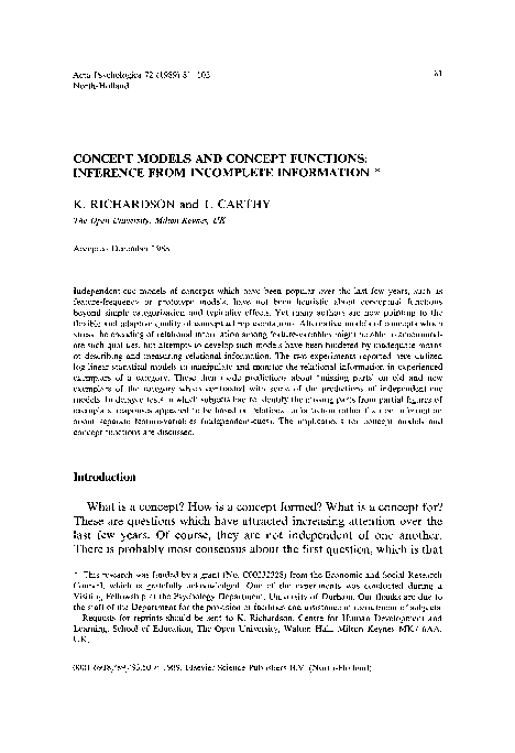 (PDF) Concept models and concept functions: Inference from incomplete information