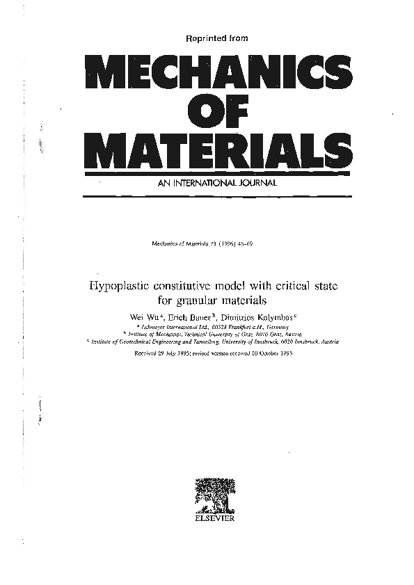(PDF) Hypoplastic constitutive model with critical state for granular materials