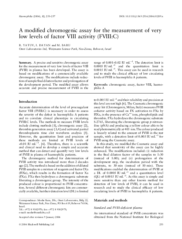 (PDF) A modified chromogenic assay for the measurement of very low ...