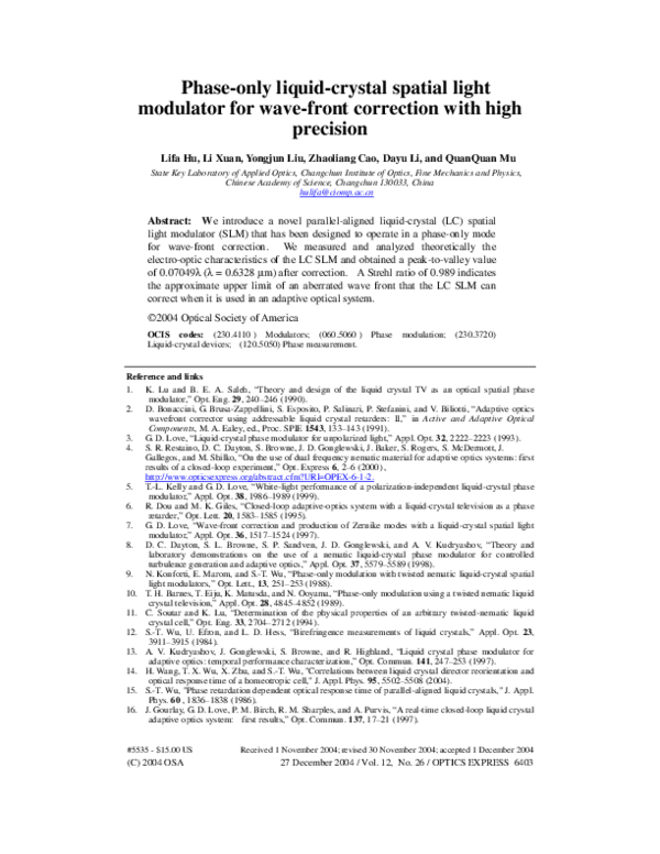 (PDF) Phase-only liquid crystal spatial light modulator for wavefront correction with high precision