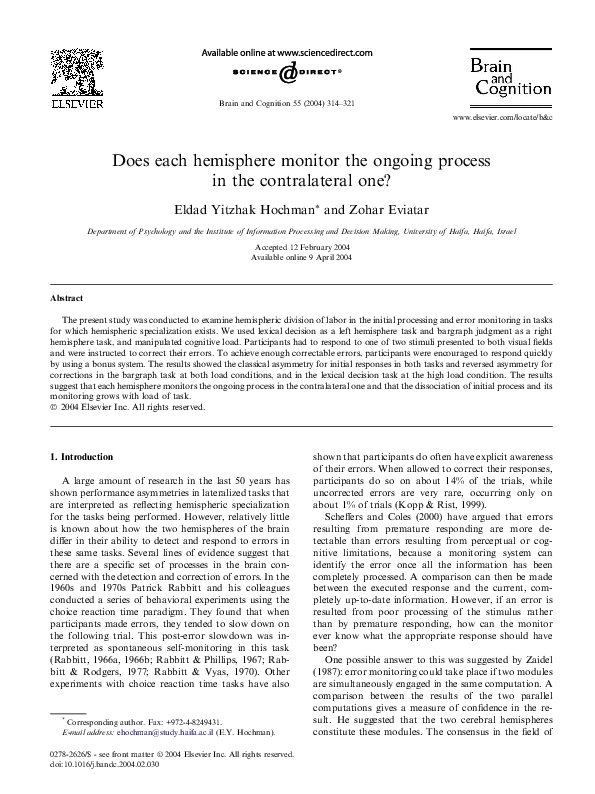 (PDF) Does each hemisphere monitor the ongoing process in the ...