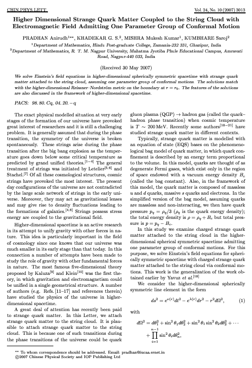 (PDF) Higher Dimensional Strange Quark Matter Coupled to the String Cloud with Electromagnetic ...
