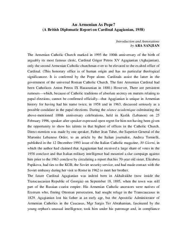 (PDF) An Armenian As Pope? (A British Diplomatic Report on Cardinal ...