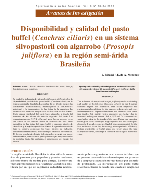 (PDF) Disponibilidad y calidad del pasto buffel (Cenchrus ciliaris) en ...