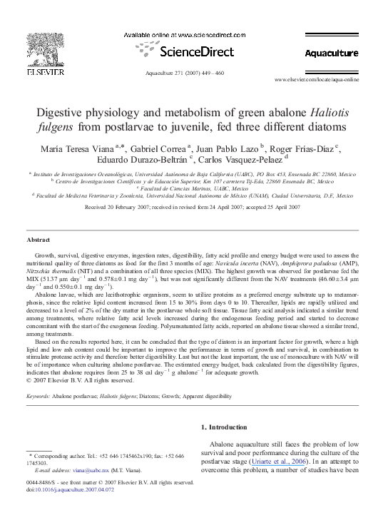 (PDF) Digestive physiology and metabolism of green abalone Haliotis ...