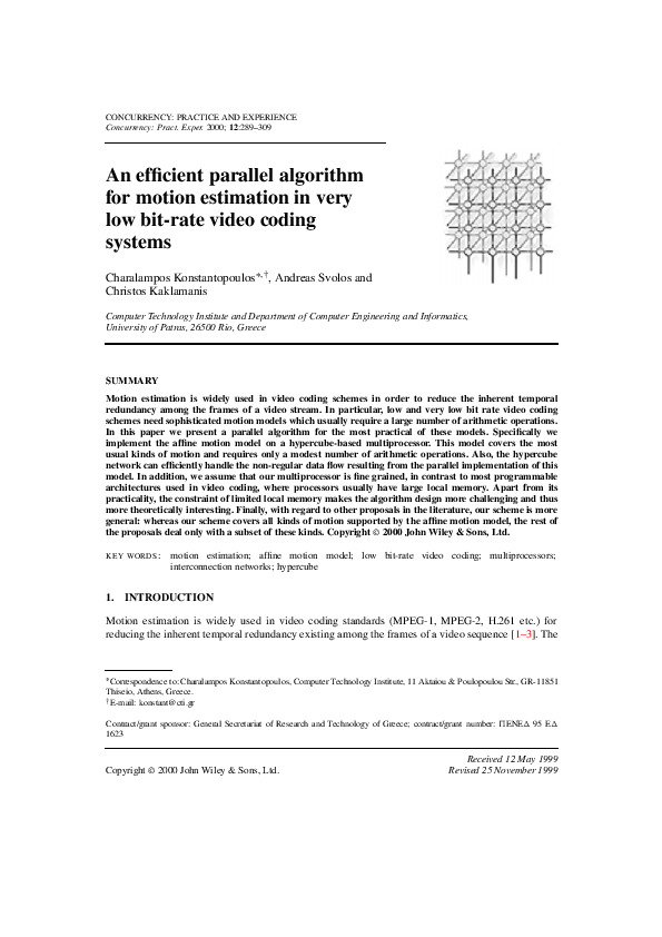 Pdf An Efficient Parallel Algorithm For Motion Estimation In Very Low