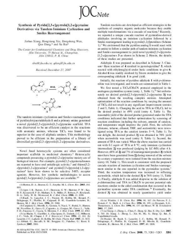 (PDF) Synthesis of Pyrido[2,3- e ]pyrrolo[1,2- a ]pyrazine Derivatives via Tandem Iminium ...