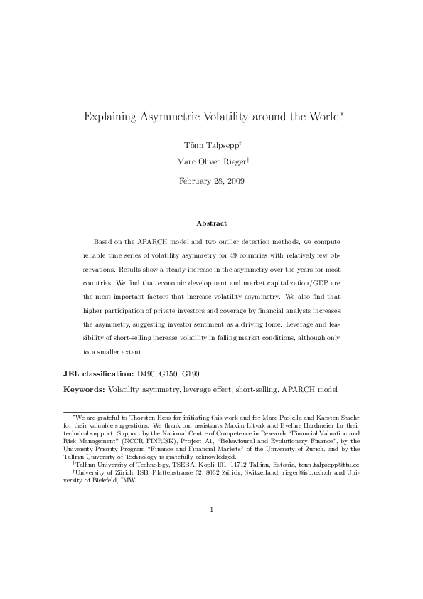 (PDF) Explaining asymmetric volatility around the world