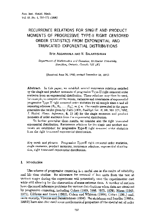 Pdf Recurrence Relations For Single And Product Moments Of Progressive Type Ii Right Censored