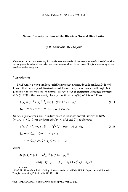 (PDF) Some characterizations of the bivariate normal distribution