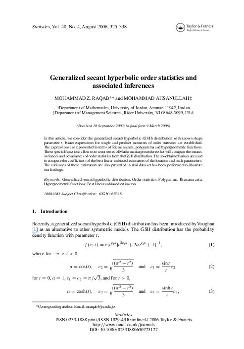 (PDF) Generalized secant hyperbolic order statistics and associated ...