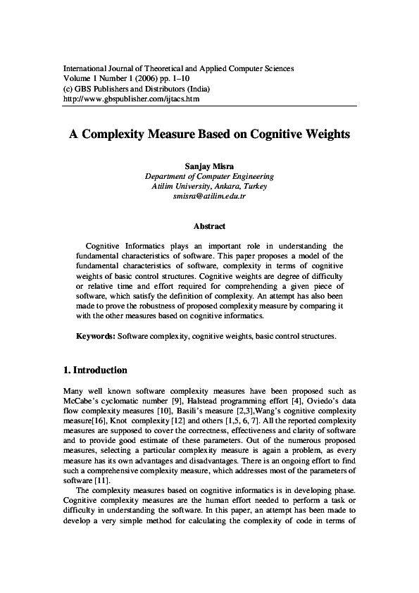 (PDF) A Complexity Measure Based on Cognitive Weights