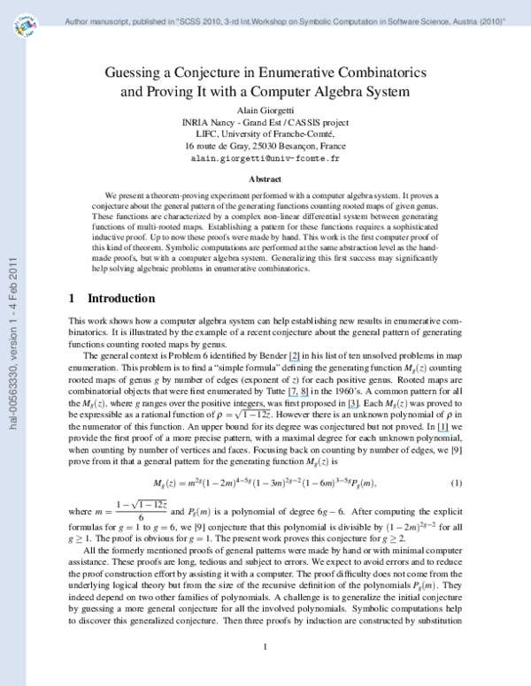 (PDF) Guessing a Conjecture in Enumerative Combinatorics and Proving It with a Computer Algebra ...