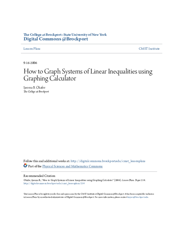 (PDF) How to Graph Systems of Linear Inequalities using Graphing Calculator