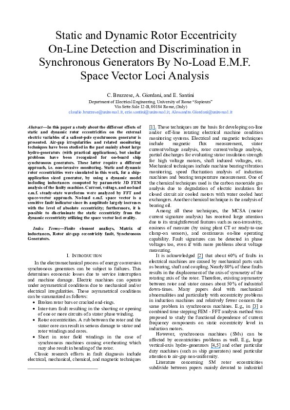 Pdf Static And Dynamic Rotor Eccentricity On Line Detection And
