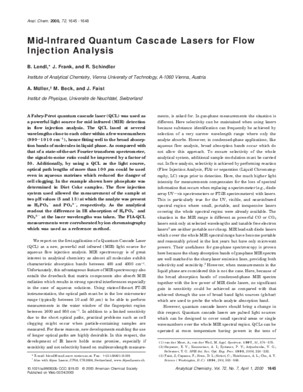 (PDF) Mid-Infrared Quantum Cascade Lasers for Flow Injection Analysis