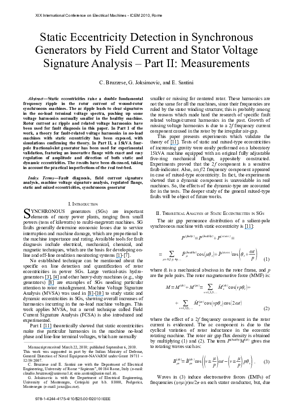 Pdf Static Eccentricity Detection In Synchronous Generators By Field