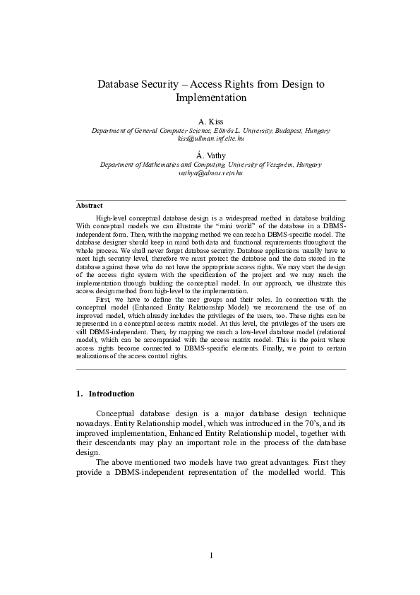 (DOC) Database Security–Access Rights from Design to Implementation