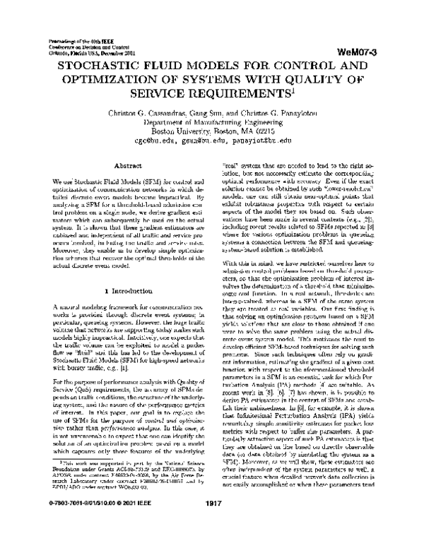 Pdf Stochastic Fluid Models For Control And Optimization Of Systems With Quality Of Service