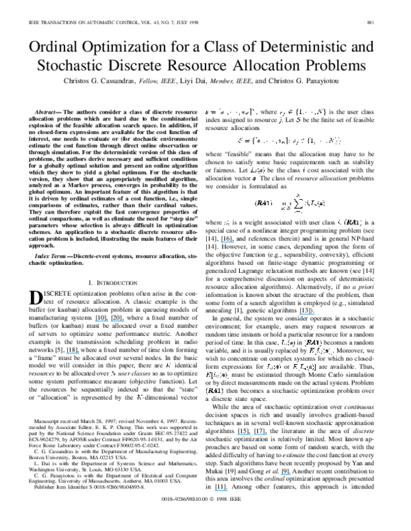 (PDF) Ordinal optimization for a class of deterministic and stochastic ...
