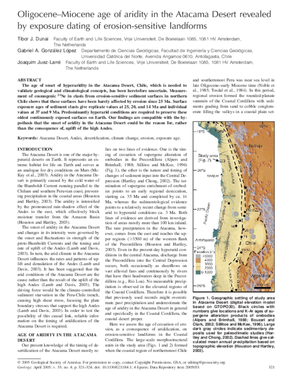 (PDF) Oligocene–Miocene age of aridity in the Atacama Desert revealed ...