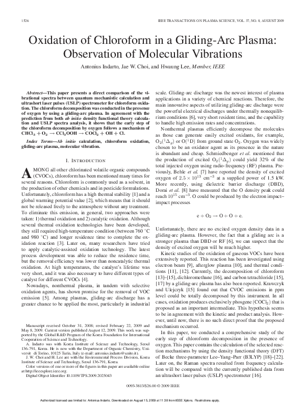 (PDF) Oxidation of Chloroform in a Gliding-Arc Plasma: Observation of ...