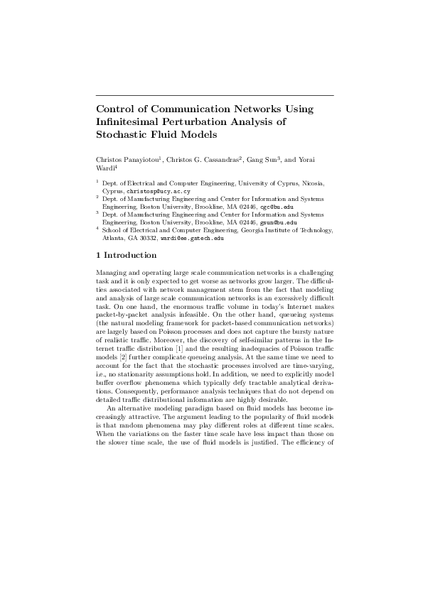 Pdf Control Of Communication Networks Using Infinitesimal Perturbation Analysis Of Stochastic