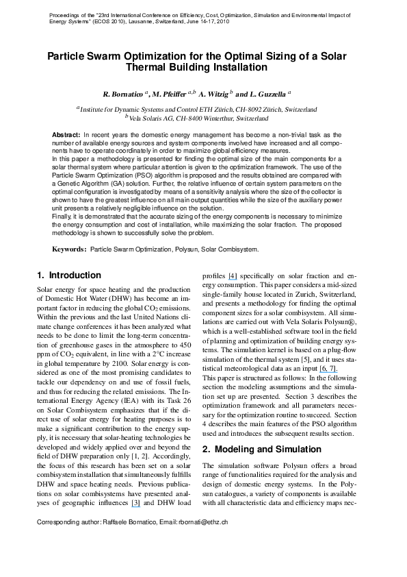 (PDF) Optimal sizing of a solar thermal building installation using particle swarm optimization
