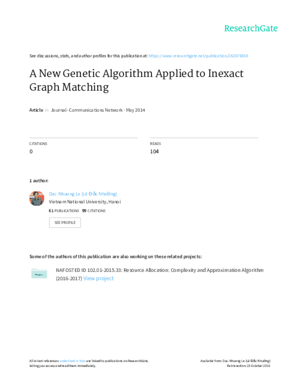 Pdf A New Genetic Algorithm Applied To Inexact Graph Matching