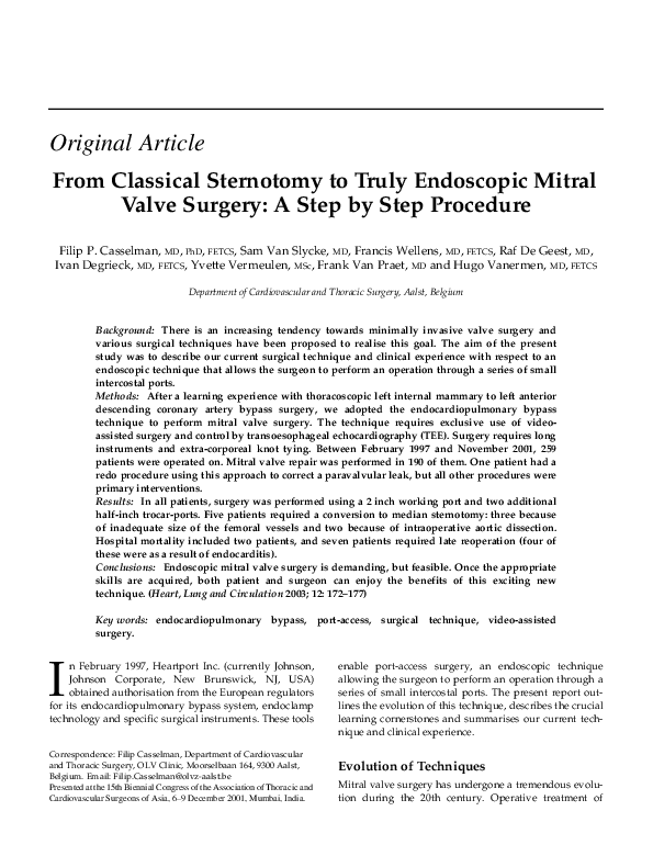 (PDF) From classical sternotomy to truly endoscopic mitral valve ...